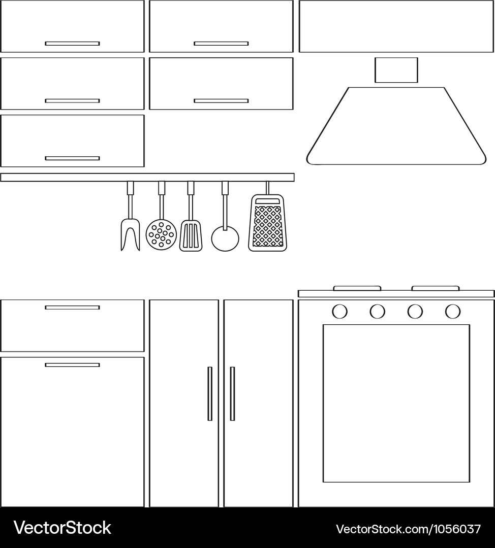 Outline kitchen silhouette Royalty Free Vector Image