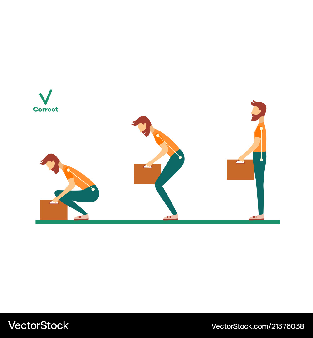 Correct spine man lifting weight Royalty Free Vector Image