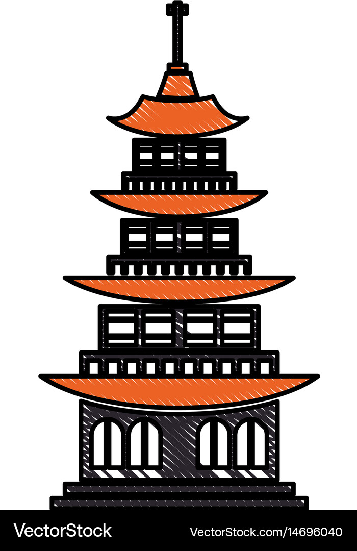 Drawing chinese building ancient temple tower Vector Image