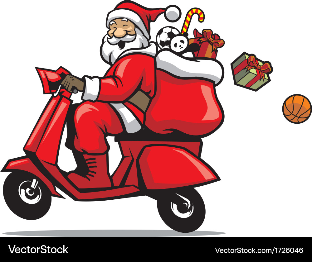 Santa ride a scooter Royalty Free Vector Image