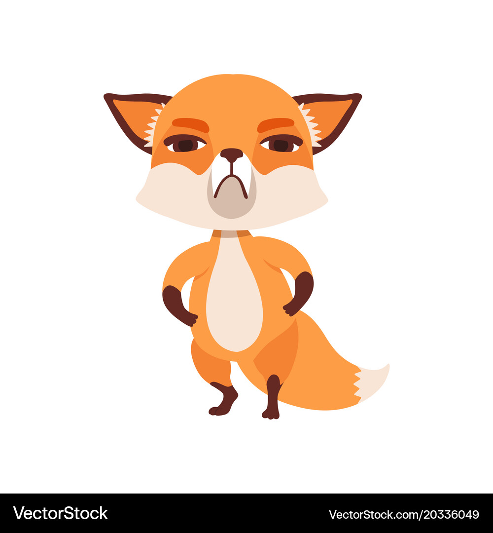Skeptical fox character standing with paws in its Vector Image