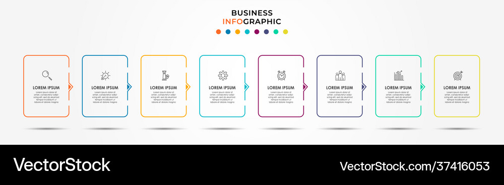 Business timeline infographics with 8 steps Vector Image