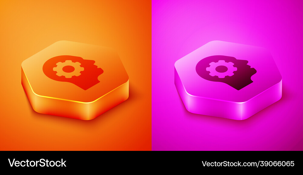 Isometric human head with gear inside icon Vector Image