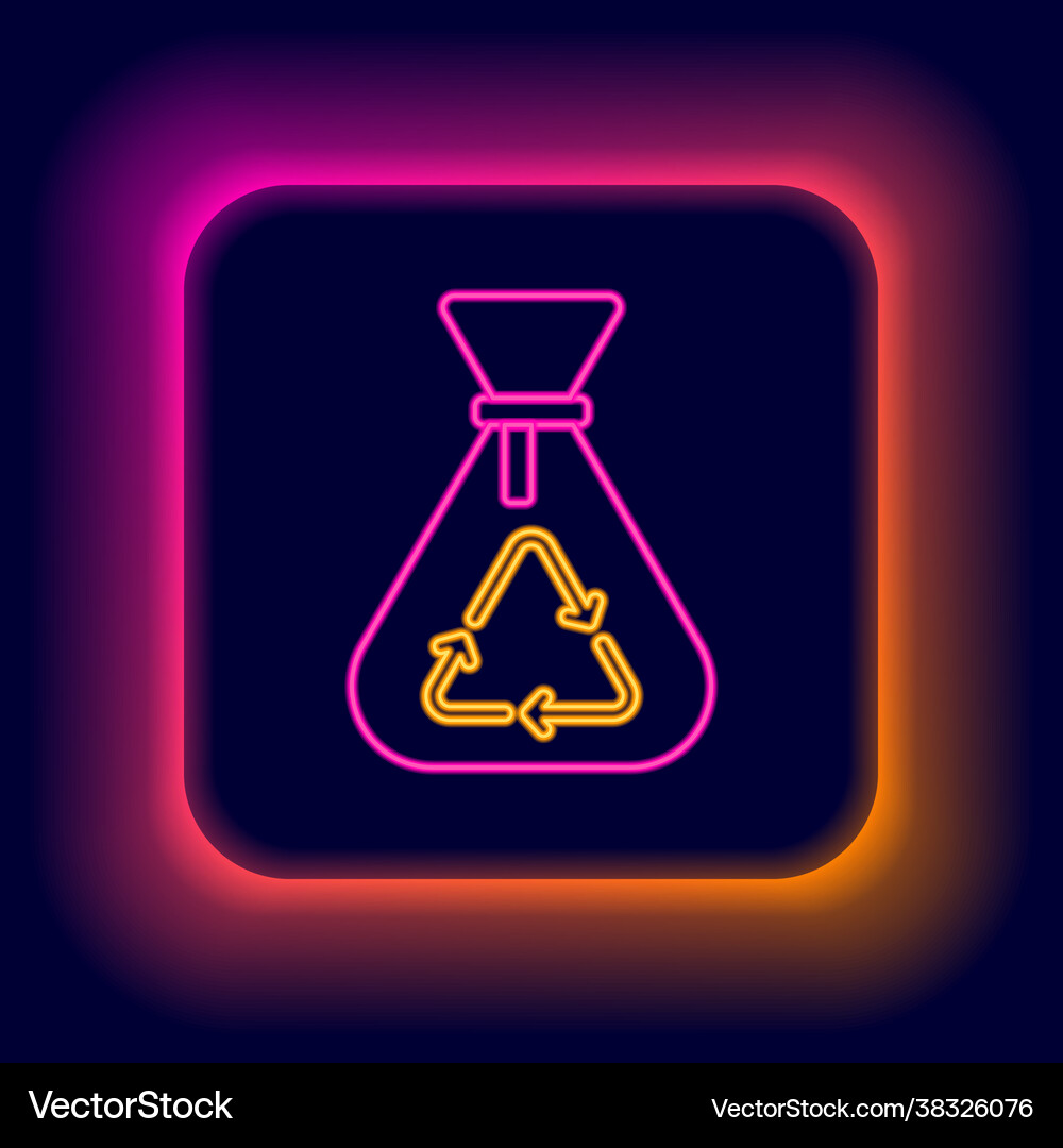 Glowing neon line garbage bag with recycle symbol Vector Image