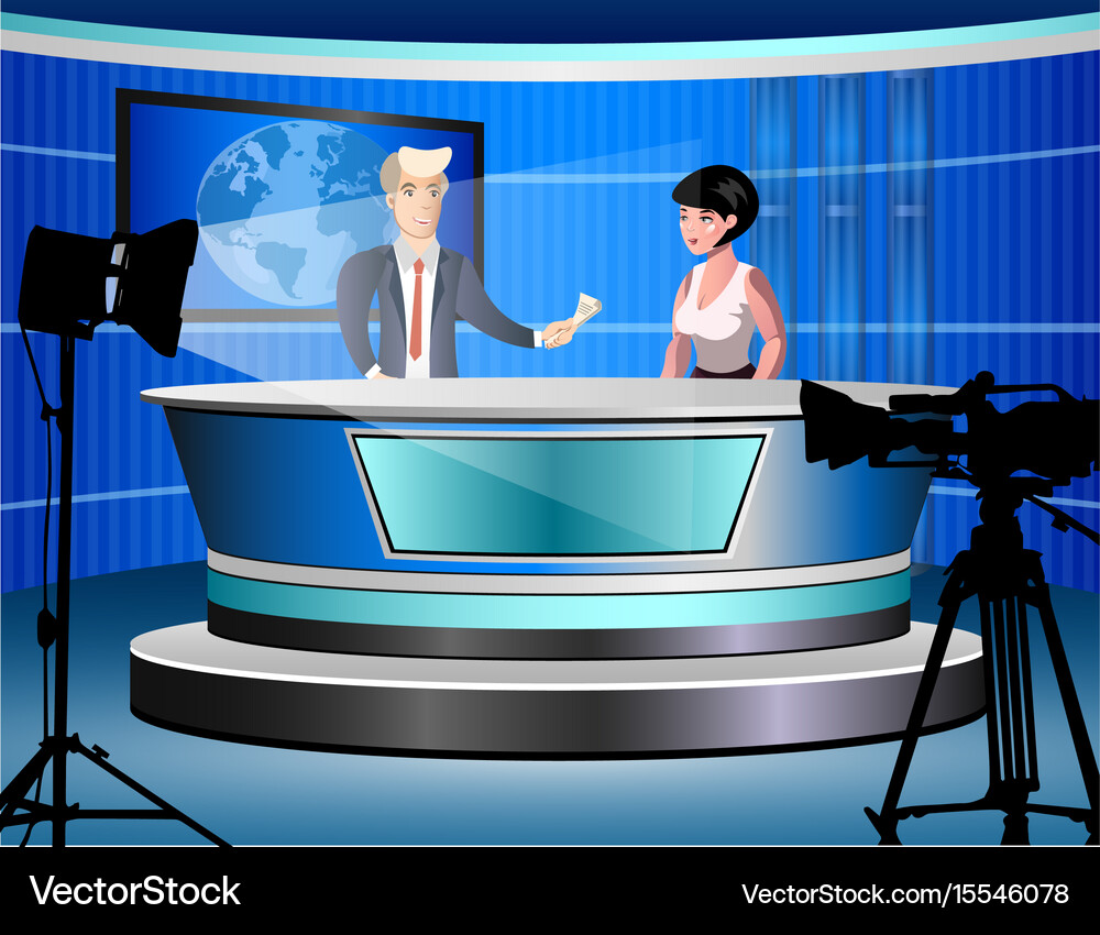 News studio with journalists Royalty Free Vector Image