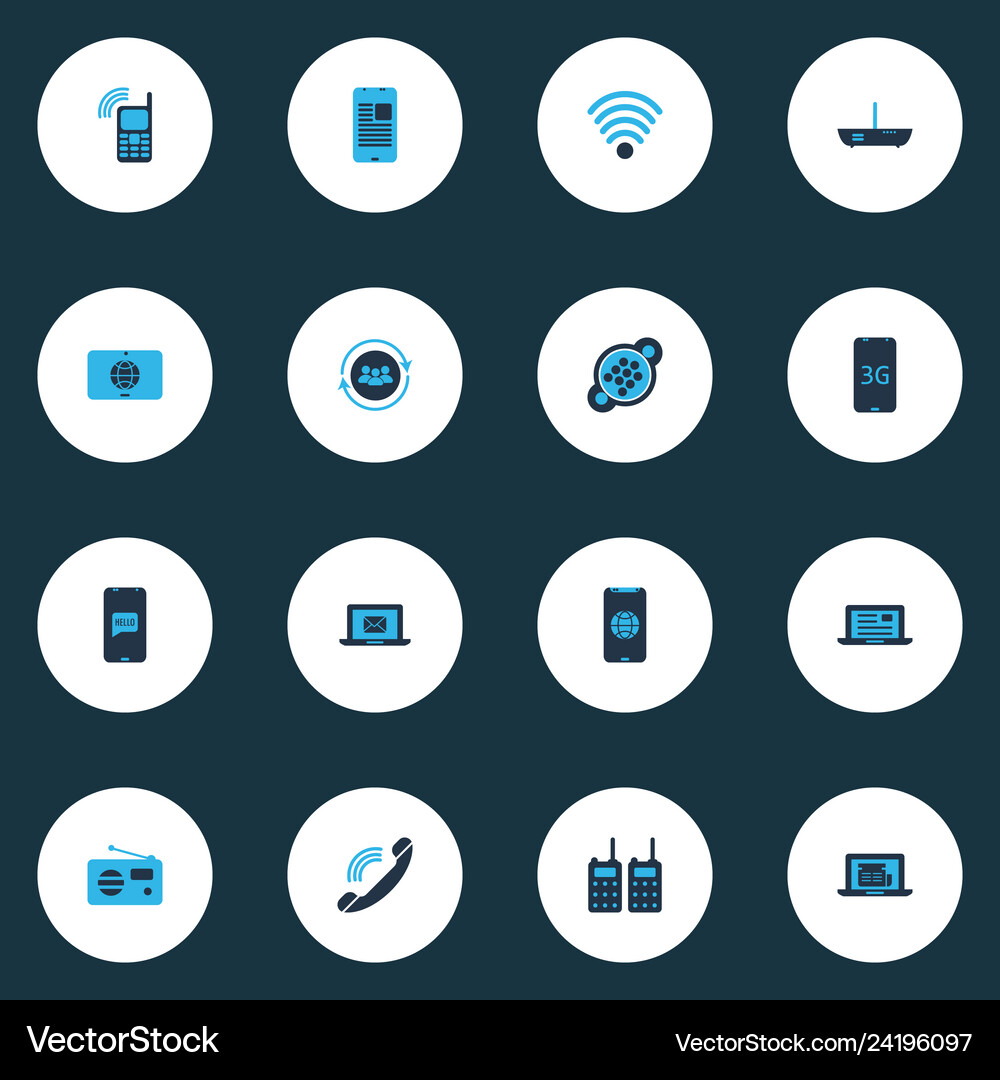 Connection icons colored set with greeting Vector Image