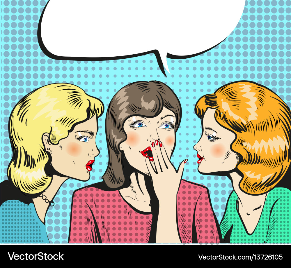 Women talking whispering pop art retro comic style