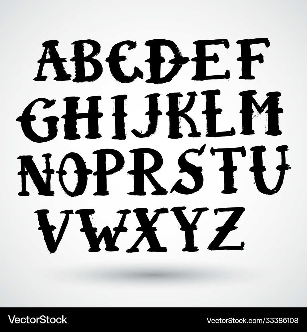 Hand drawn brush stroke font Royalty Free Vector Image