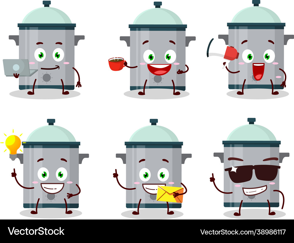 Cooking pan cartoon character with various types Vector Image