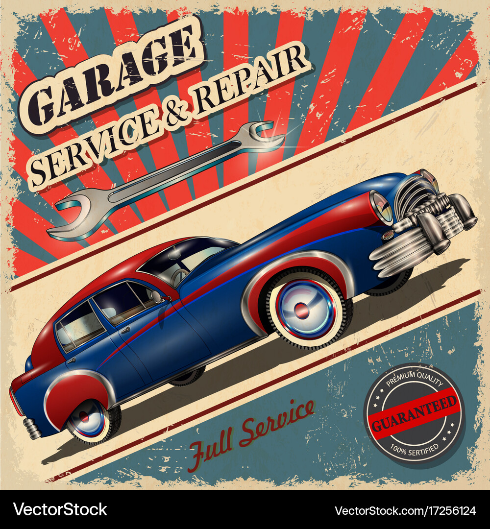 Vintage garage retro poster Royalty Free Vector Image