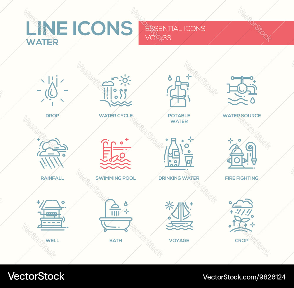 Water - line design icons set Royalty Free Vector Image