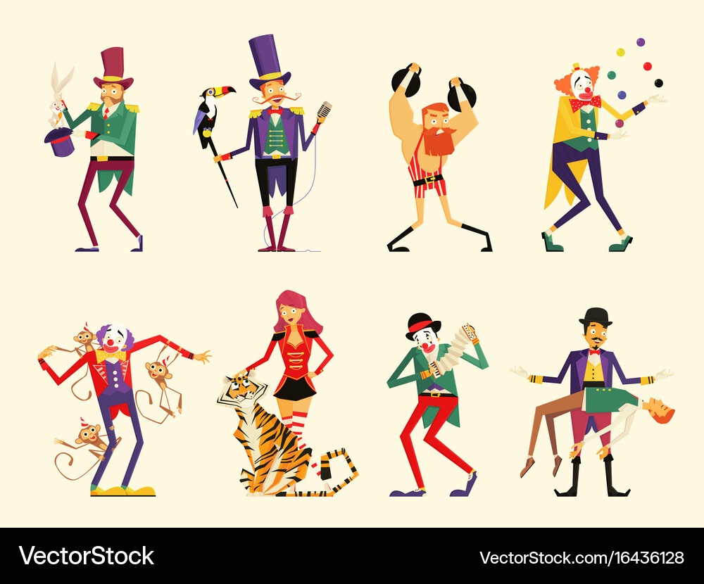 Cartoon circus characters circus performers set Vector Image