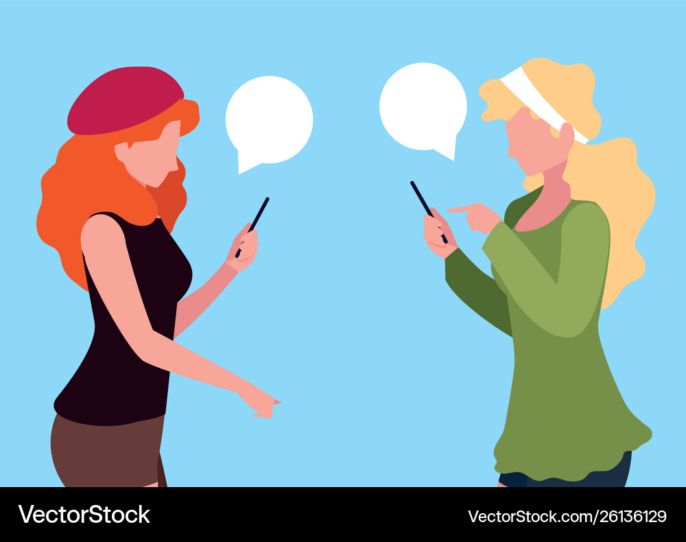 Young women avatar using smartphones devices Vector Image