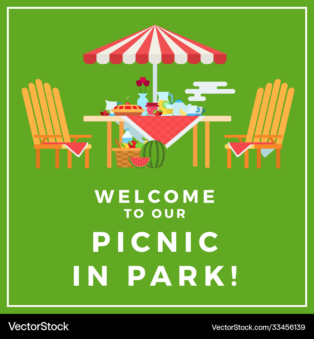 Image a picnic in park with text on a green Vector Image