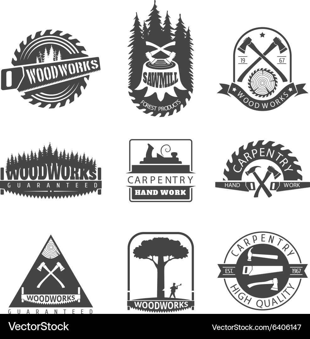 Carpentry sawmill and woodwork vintage logos Royalty Free Vector Image ...