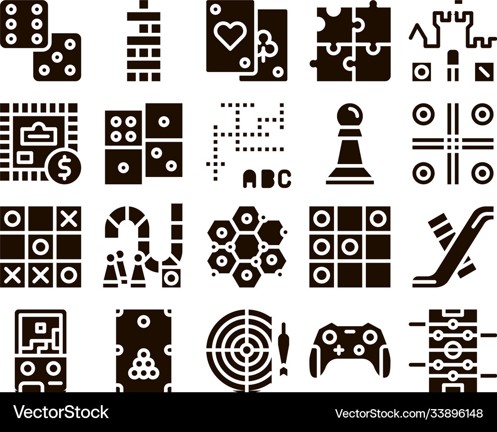 Interactive kids games glyph icons set Royalty Free Vector