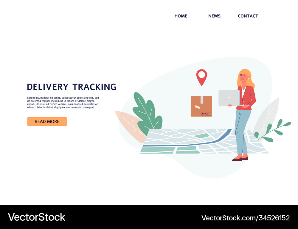Delivery tracking banner with woman getting parcel