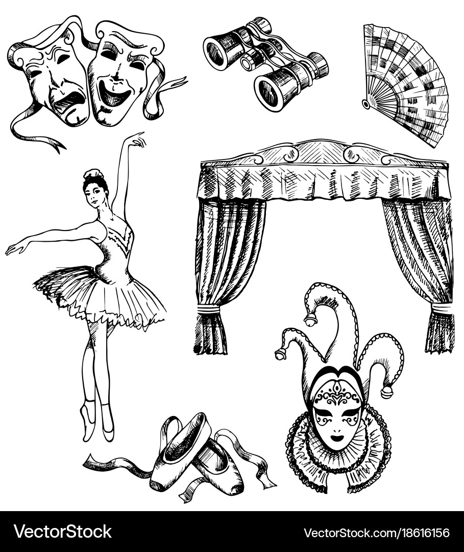 Ink hand drawn theater set Royalty Free Vector Image