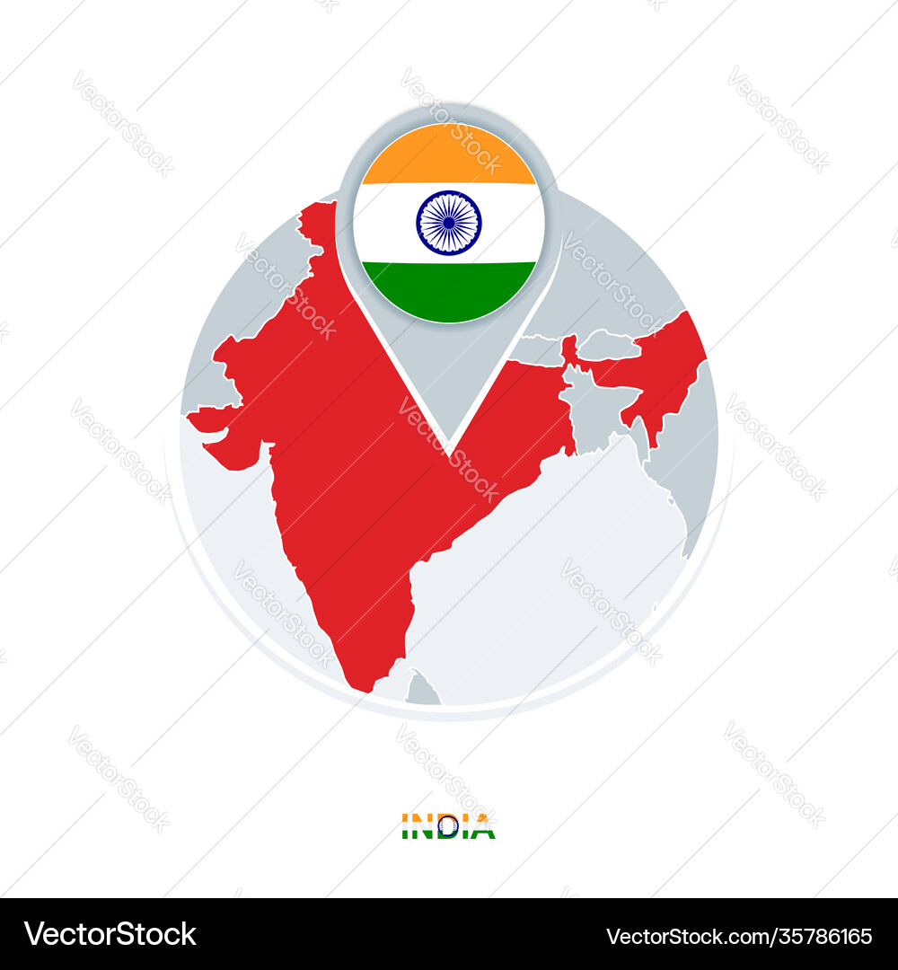 India map and flag map icon with highlighted Vector Image