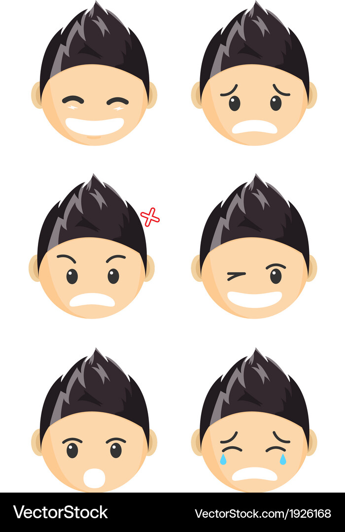 Different male chibi reaction faces Royalty Free Vector