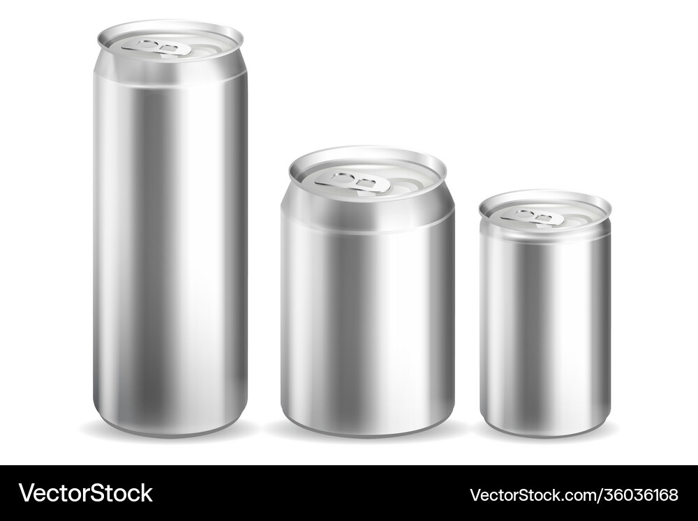 Realistic detailed 3d metal cans set Royalty Free Vector