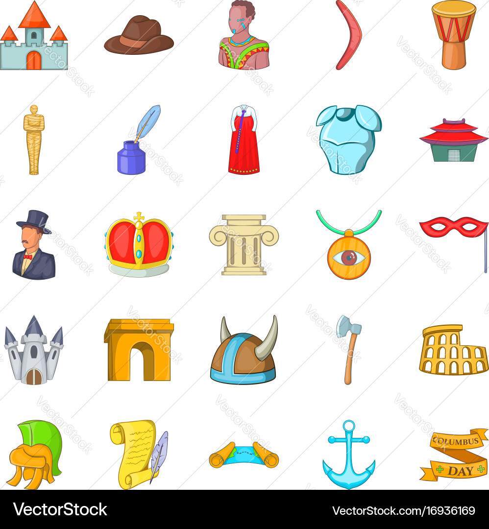 History icons set cartoon style Royalty Free Vector Image