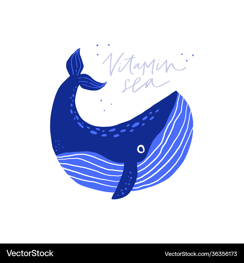 Cute whale flat with text Royalty Free Vector Image