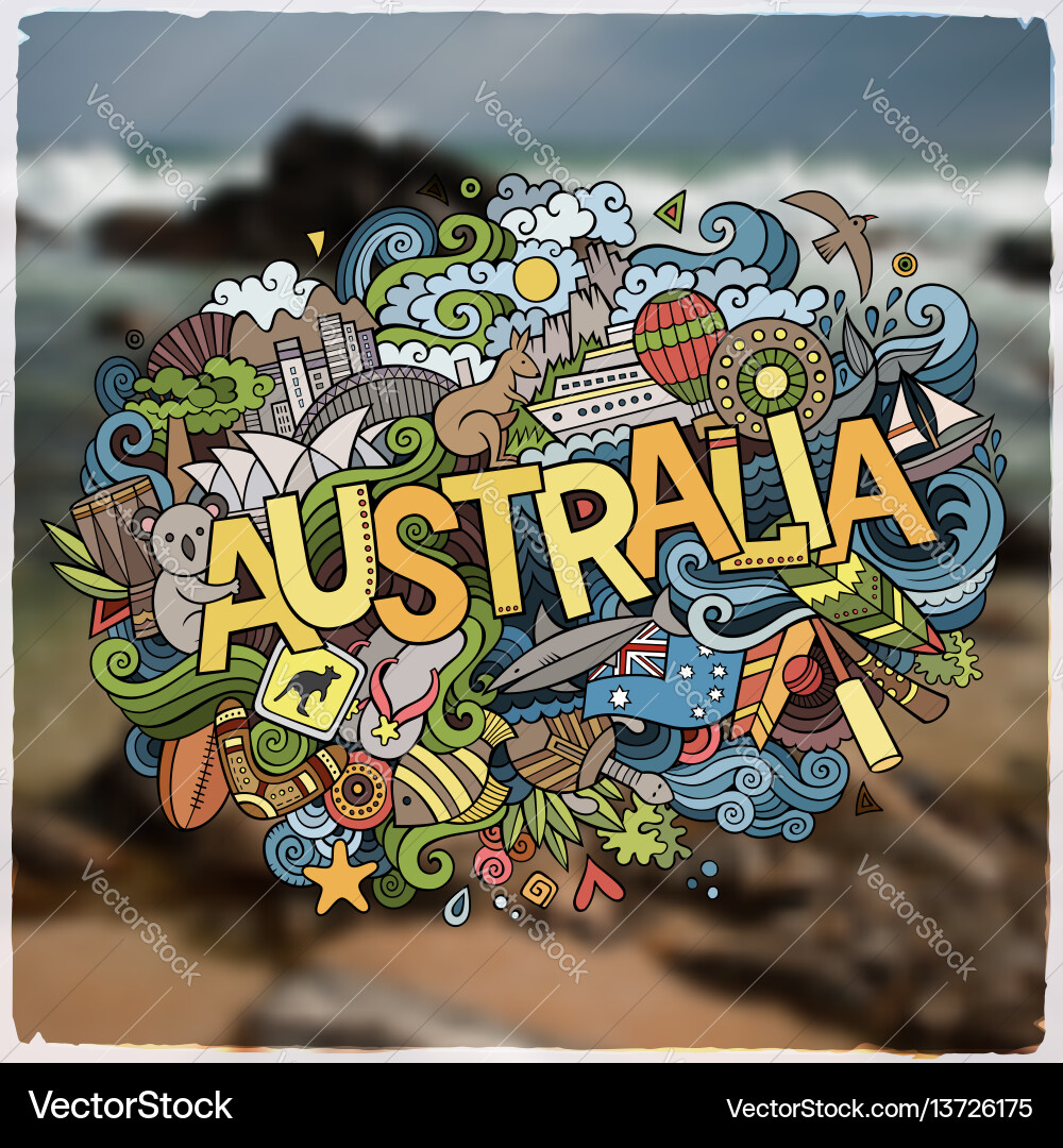Australia hand lettering and doodles elements Vector Image