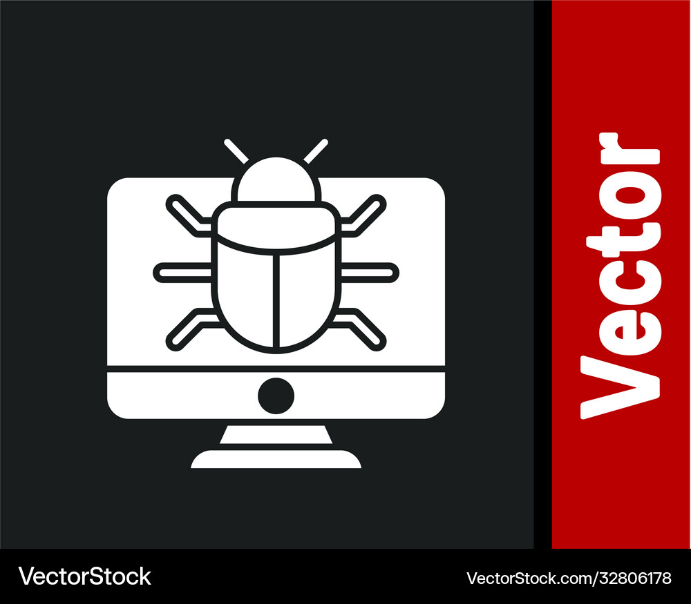 White system bug on monitor icon isolated on black