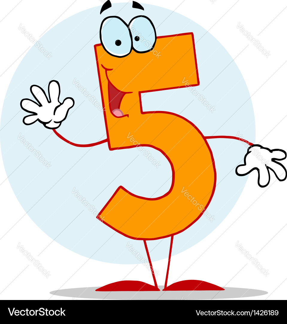 Funny Cartoon Friendly Number 5 Five Guy Vector Image