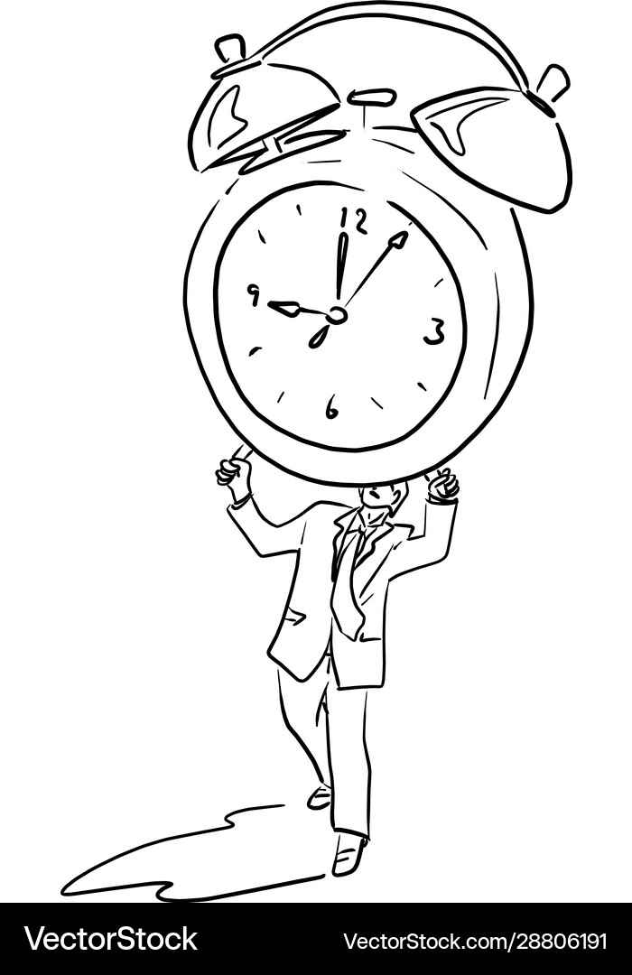 Businessman holding big clock over his head Vector Image