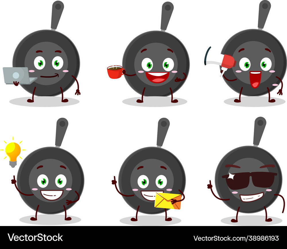 Frying pan cartoon character with various types Vector Image