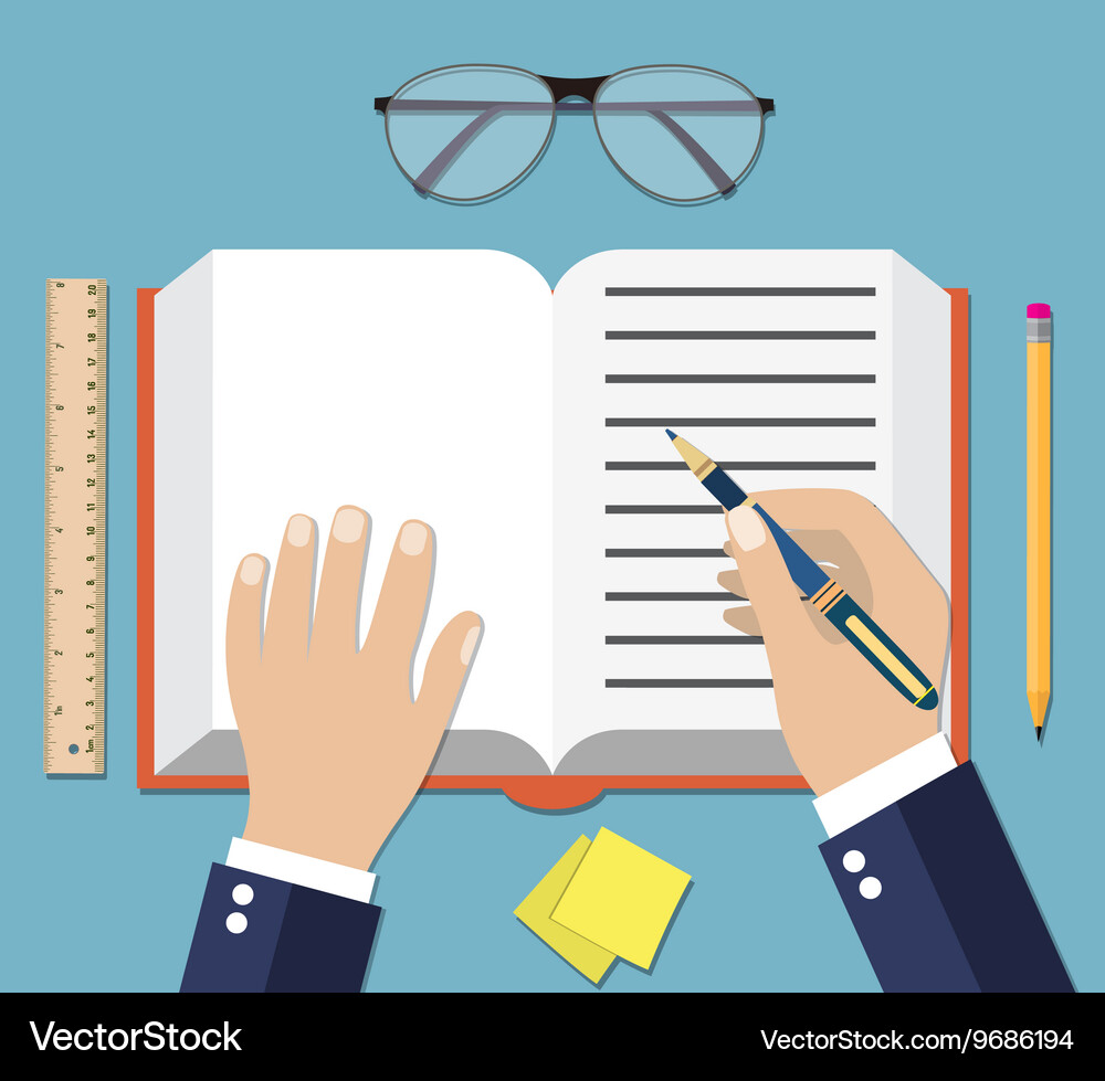 Hand Writing On Book Open Royalty Free Vector Image