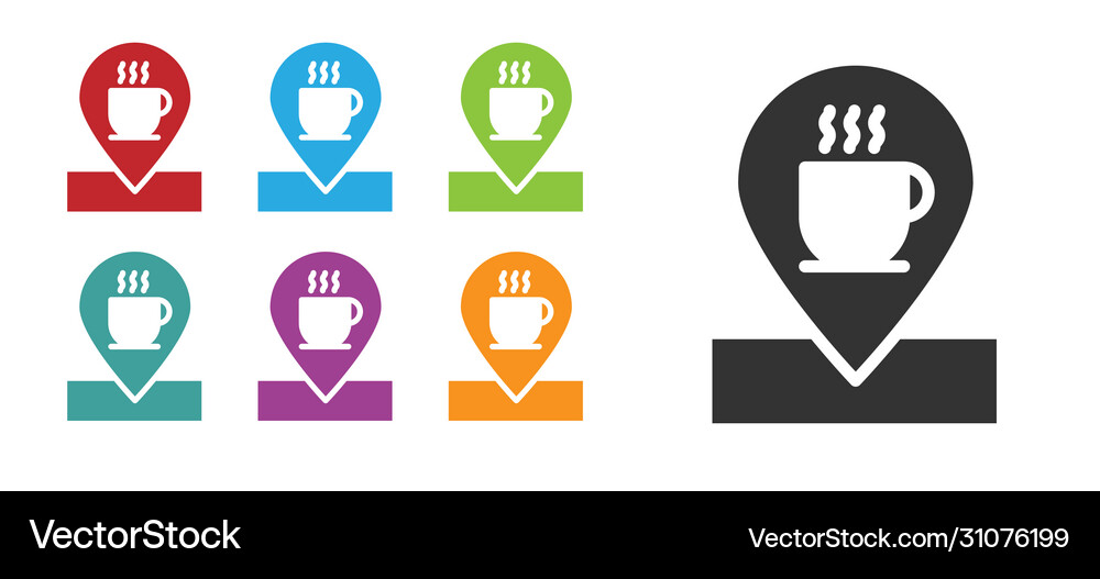 Black location with coffee cup icon isolated Vector Image