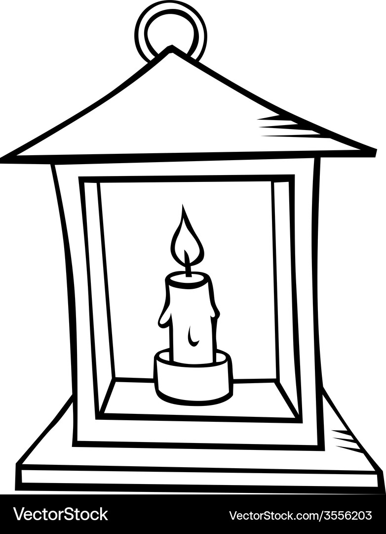 Lantern with candle - black outline Royalty Free Vector
