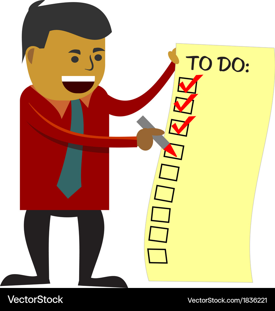 Business man checking to do list Royalty Free Vector Image