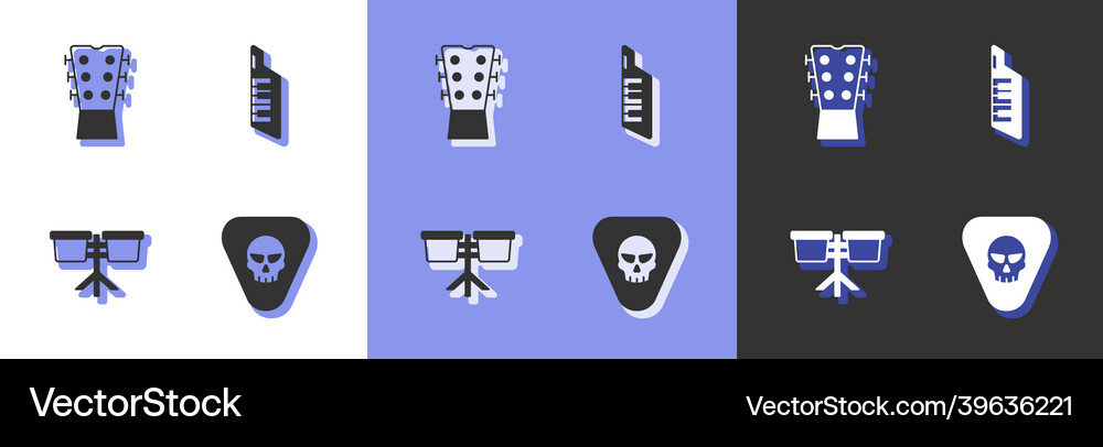 Set guitar pick neck bongo drum and keytar icon Vector Image