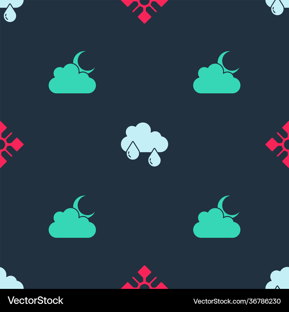 Set snowflake cloud with rain and moon Royalty Free Vector