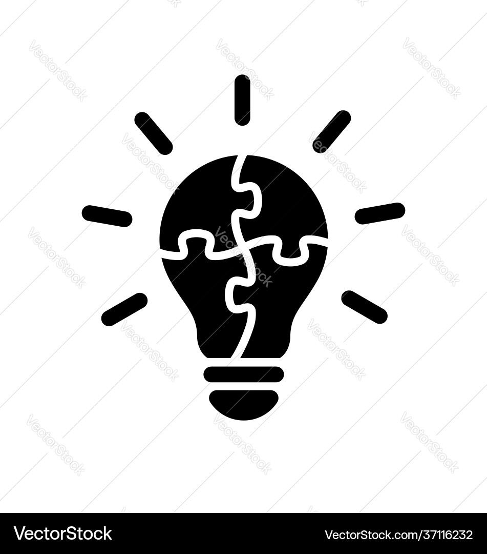 Simple light bulb globe with puzzle icon Vector Image