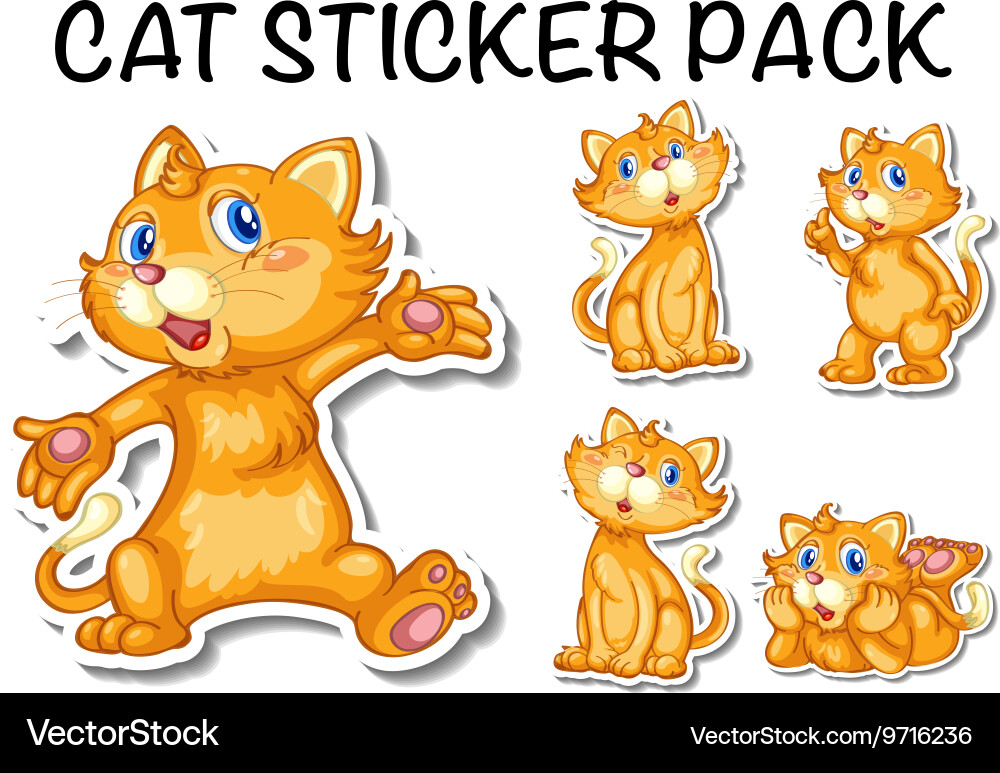 Cute cat sticker pack Royalty Free Vector Image