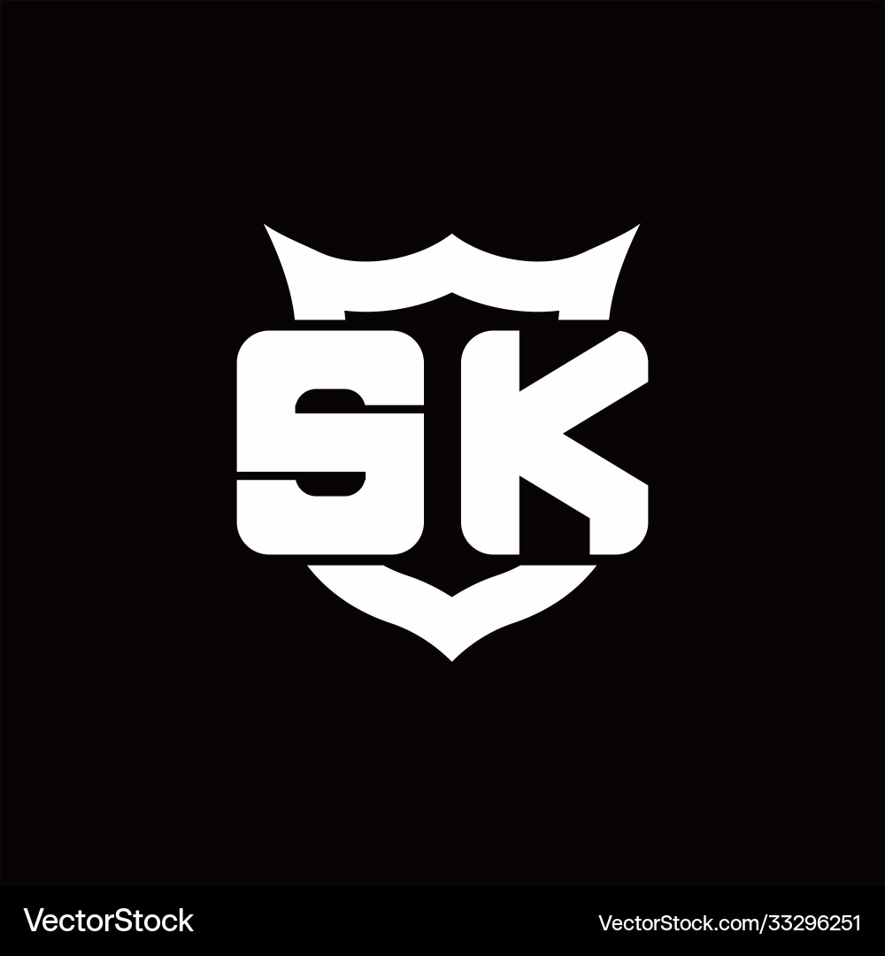 Sk logo monogram with shield around crown shape Vector Image