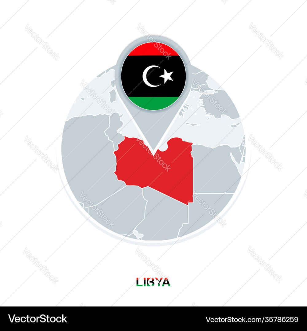 Libya map and flag map icon with highlighted Vector Image