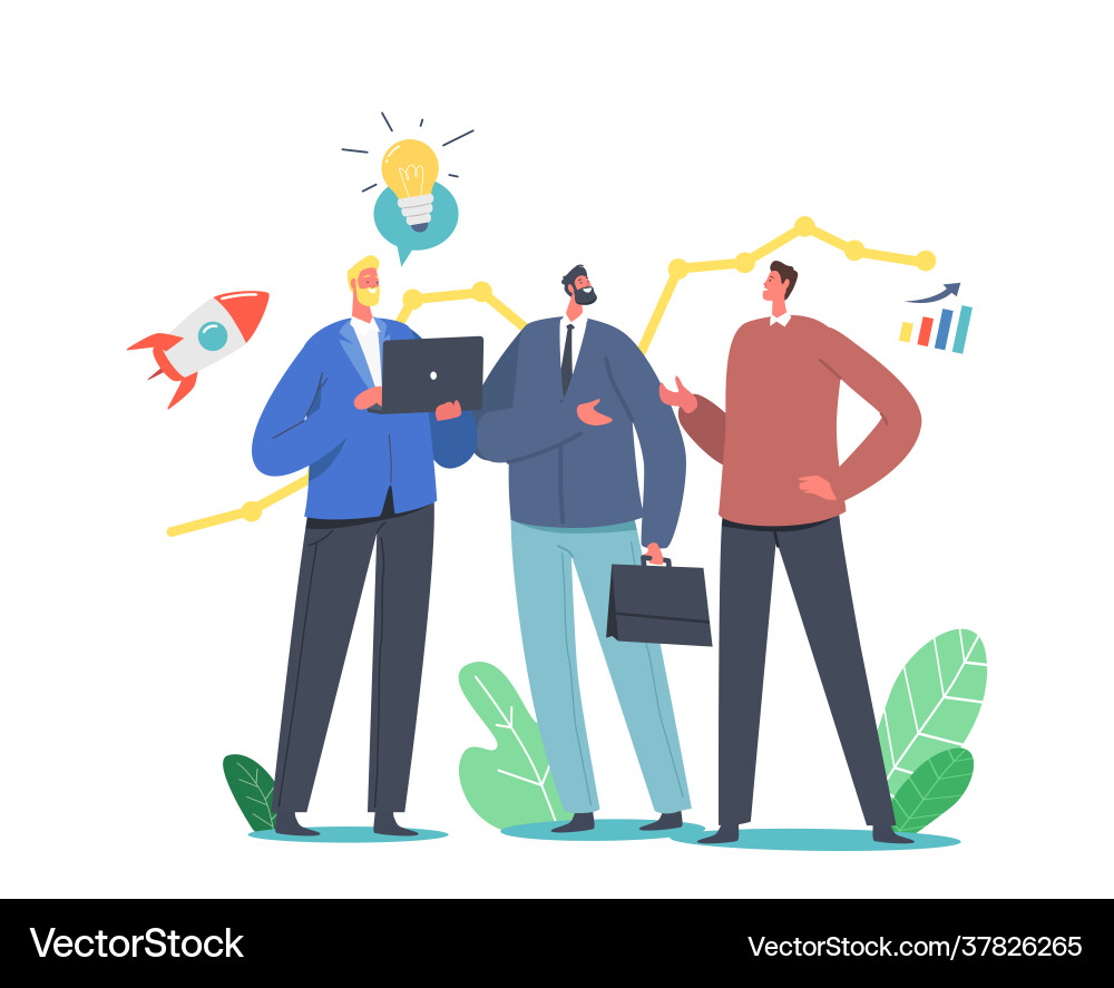 Male business characters communicate trying Vector Image