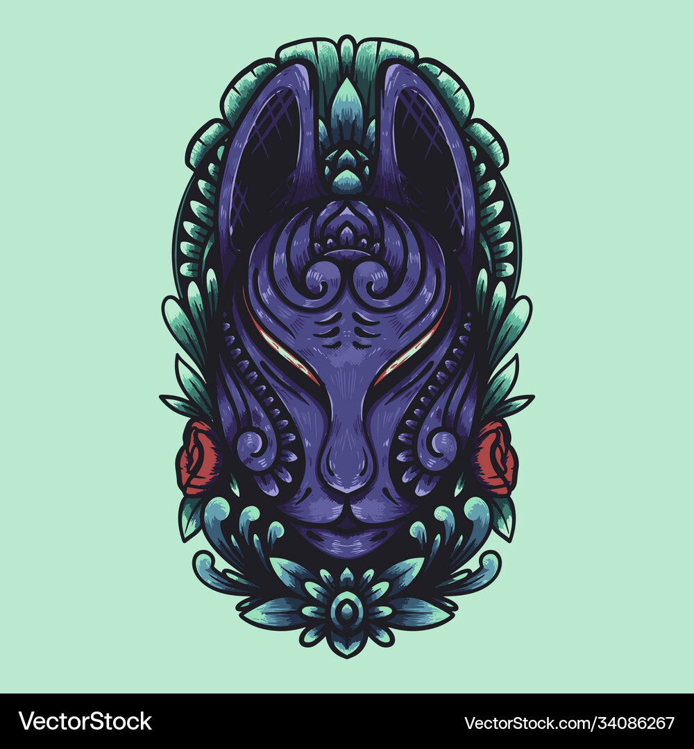 Dark blue kitsune mask ornamental Royalty Free Vector Image