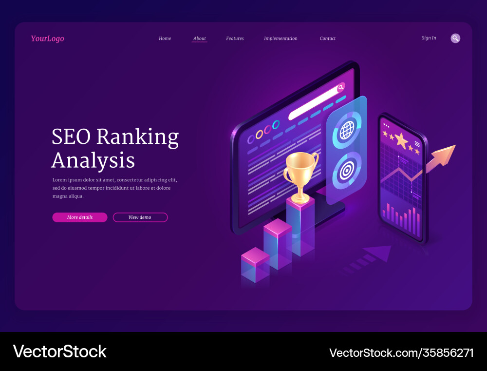 Landing page seo ranking analysis Royalty Free Vector Image
