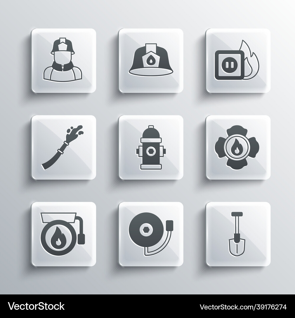 Set ringing alarm bell fire shovel firefighter Vector Image