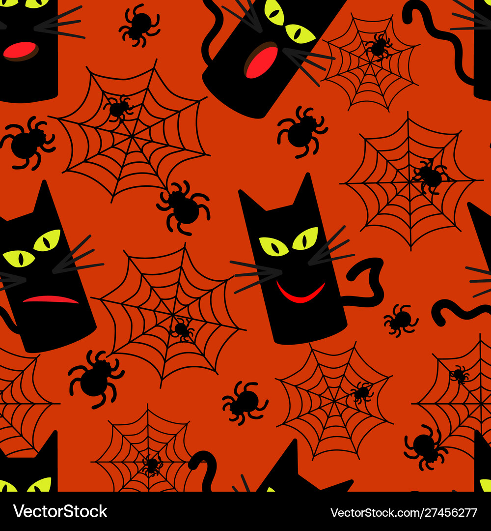 Seamless pattern with black cats spiders Vector Image