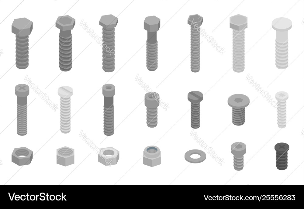 Screw-bolt icons set isometric style Royalty Free Vector