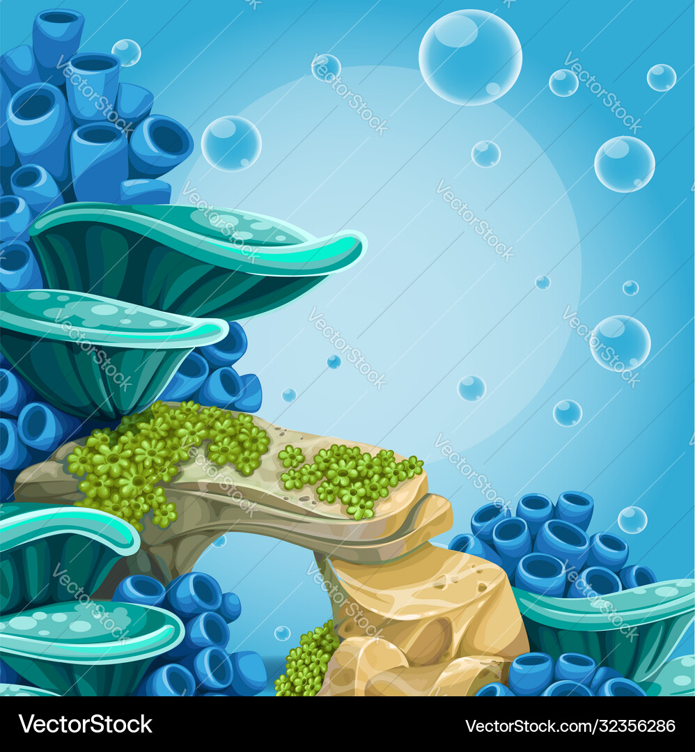Deep sea blue background with actin and corals Vector Image