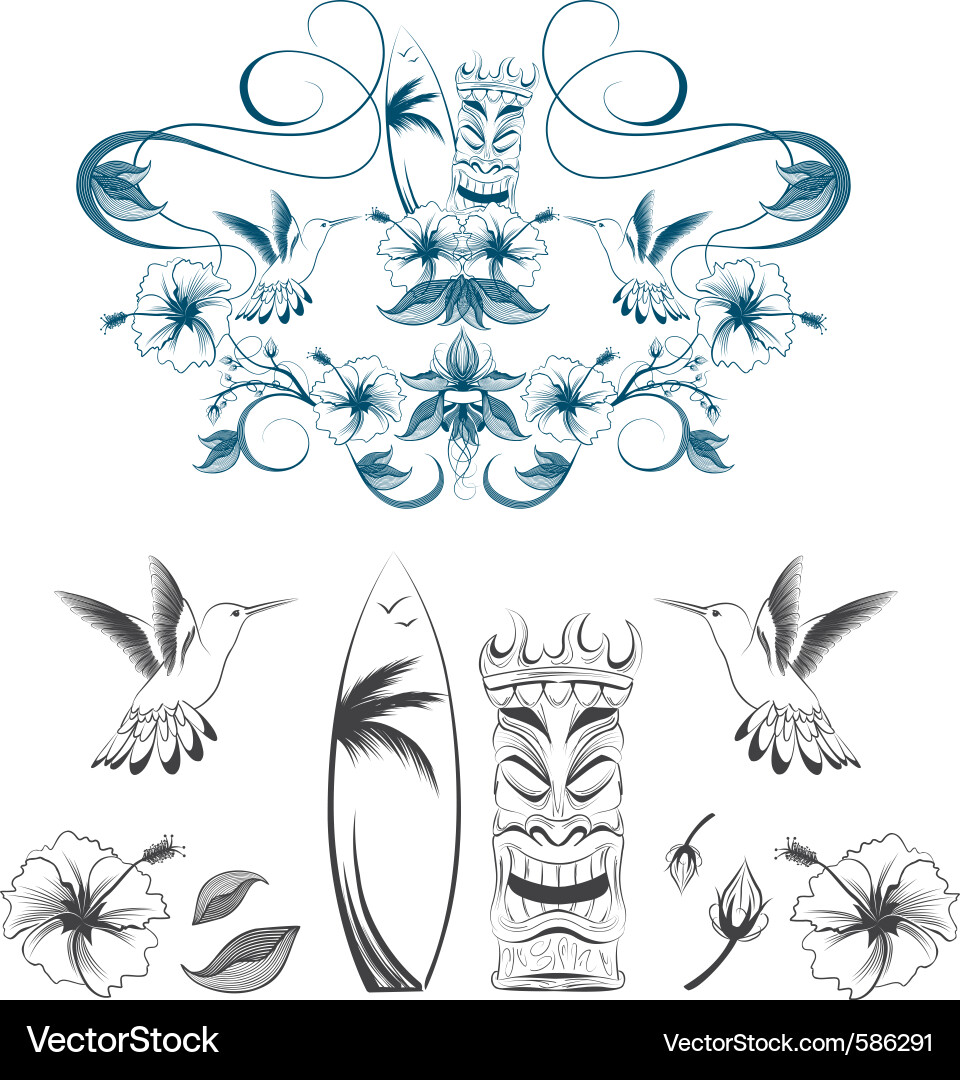 Tiki and surf Royalty Free Vector Image - VectorStock